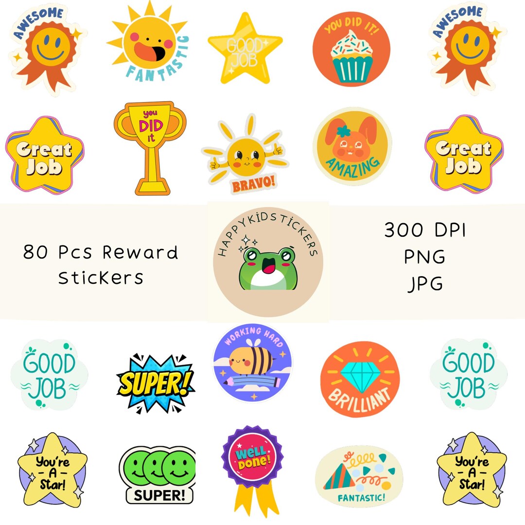 80 PCS Printable Reward Stickers, Motivational Teacher Stickers, Good ...