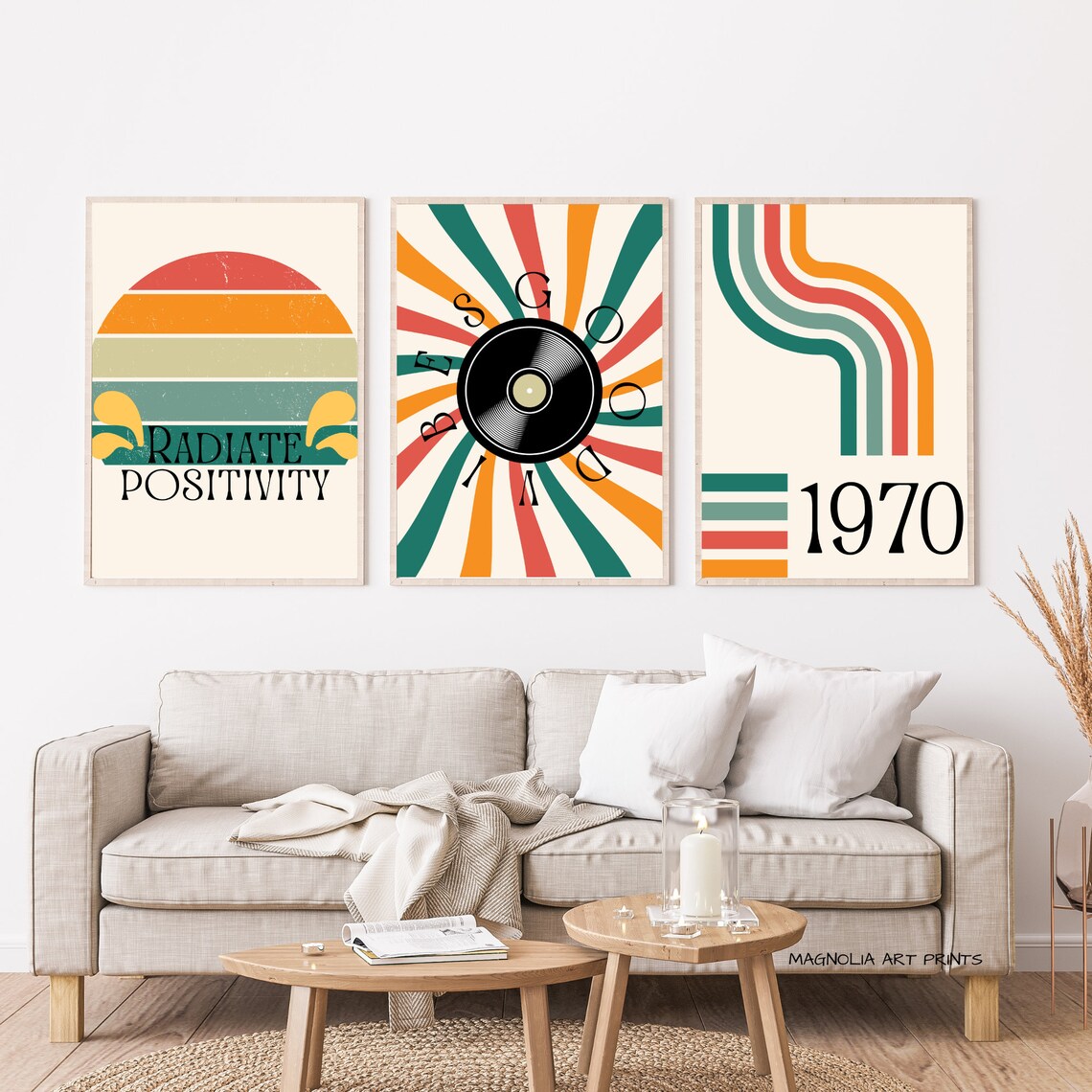 Retro 70s Wall Art Set of 3, Trendy Retro Sunset Prints, Groovy Wall ...