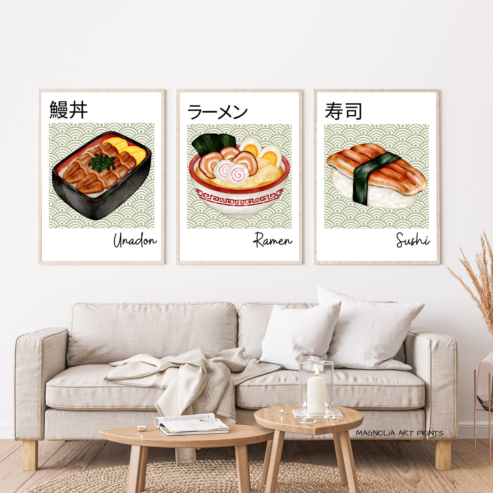 Japanese Foods Art Set of 3 Wall Art, Unadon Poster, Ramen Poster ...