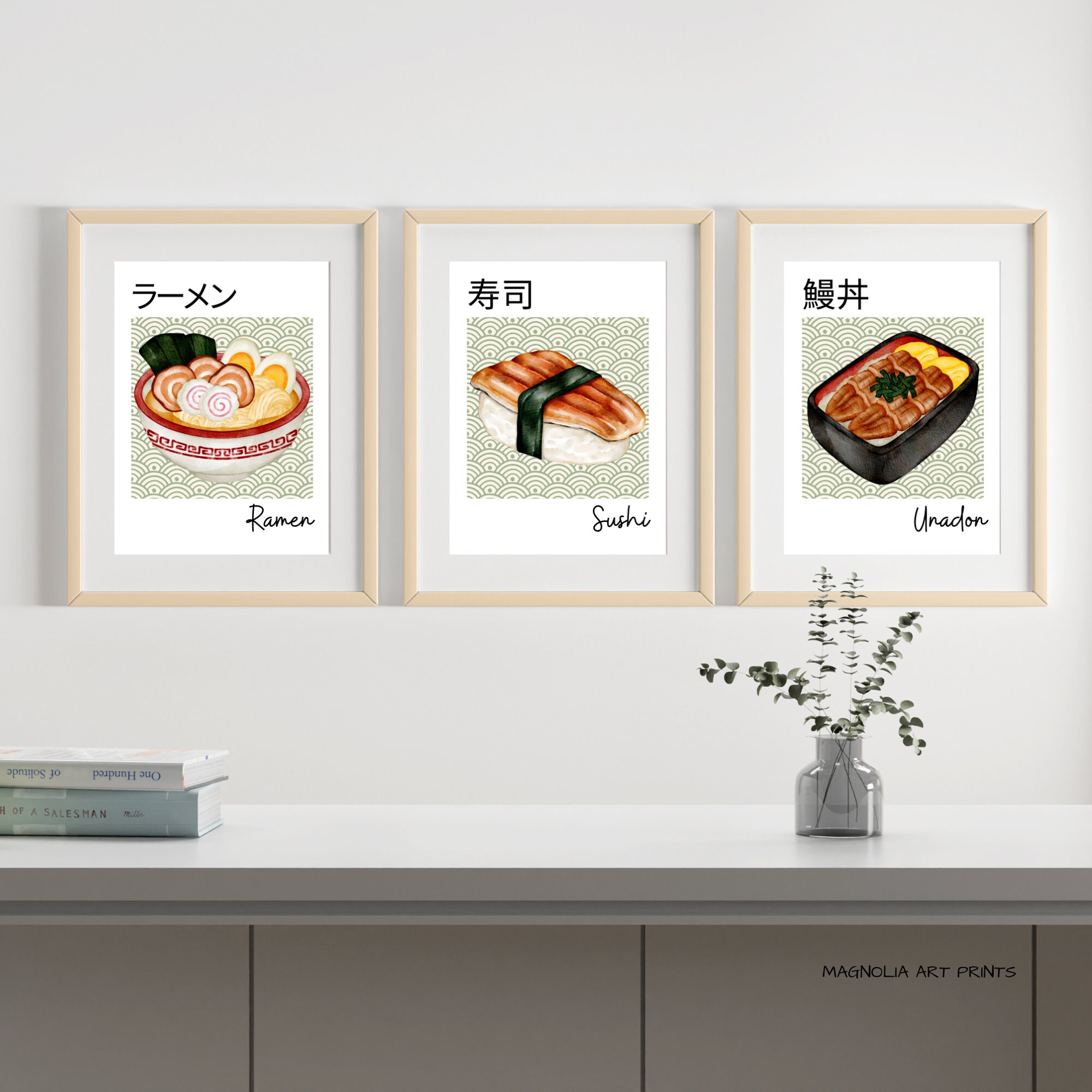 Japanese Foods Art Set of 3 Wall Art, Unadon Poster, Ramen Poster ...