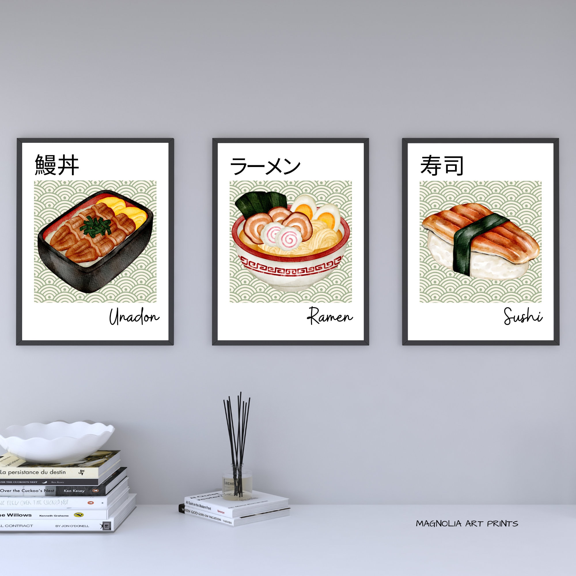 Japanese Foods Art Set of 3 Wall Art, Unadon Poster, Ramen Poster ...