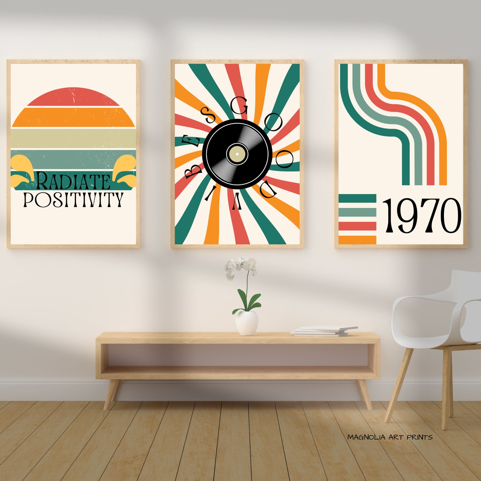 Retro 70s Wall Art Set of 3, Trendy Retro Sunset Prints, Groovy Wall ...