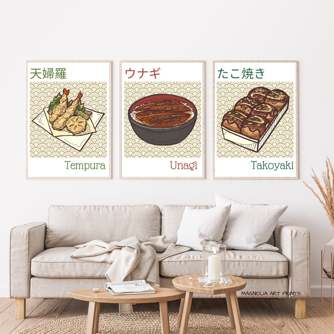 Japanese Foods Art Set of 3 Wall Art, Unagi Poster, Takoyaki Poster ...