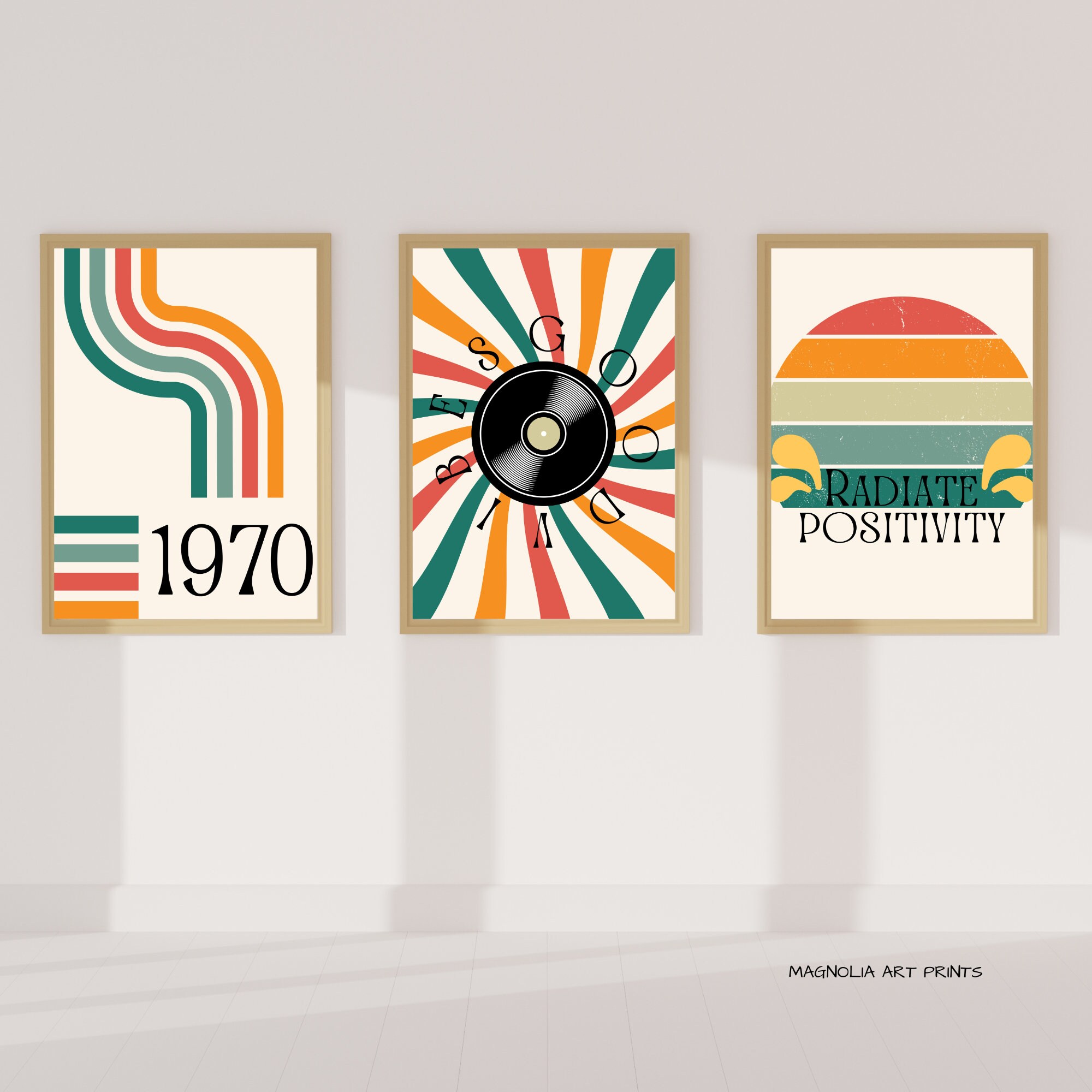 Retro 70s Wall Art Set of 3, Trendy Retro Sunset Prints, Groovy Wall ...