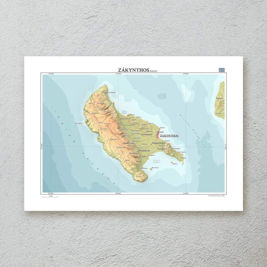 Zakynthos Map Print (zákynthos, Zante) — Decorative Topographic Map ...