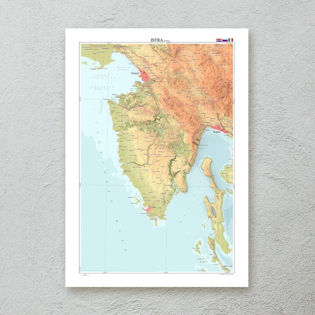 Istria Map Print (croatia) — Decorative Topographic Map Wall Art in A2 ...