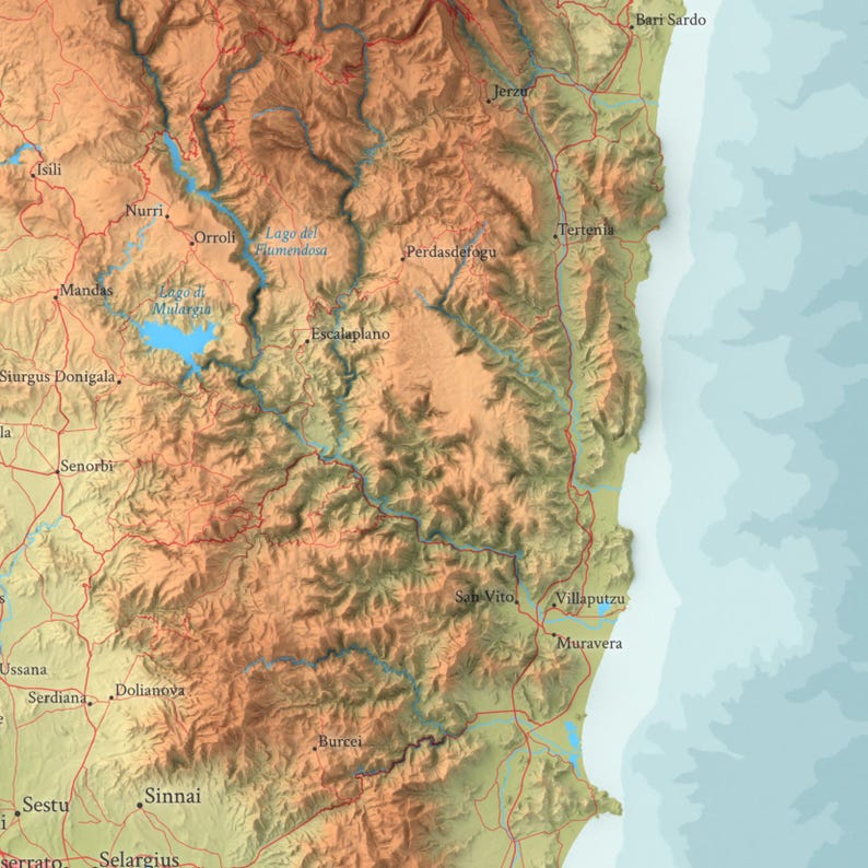 Sardinia Map Print (sardegna) — 2nd Edition Decorative Topographic Map ...