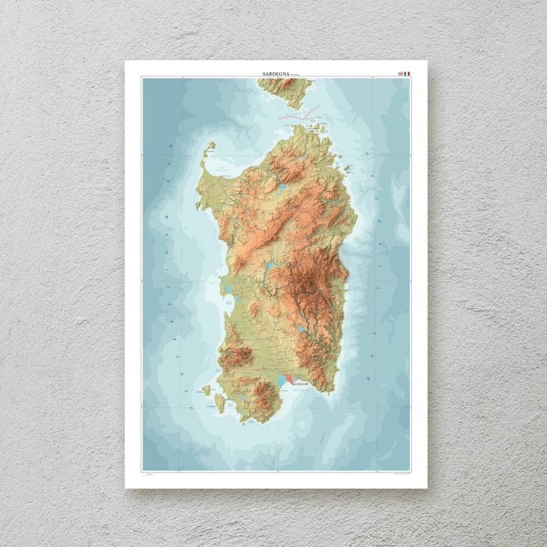 Sardinia Map Print (sardegna) — 2nd Edition Decorative Topographic Map ...