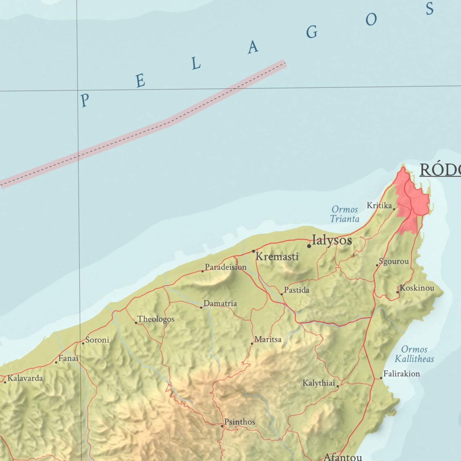 Rhodes Map Print ródos 2nd Edition Original Decorative Cartographic ...