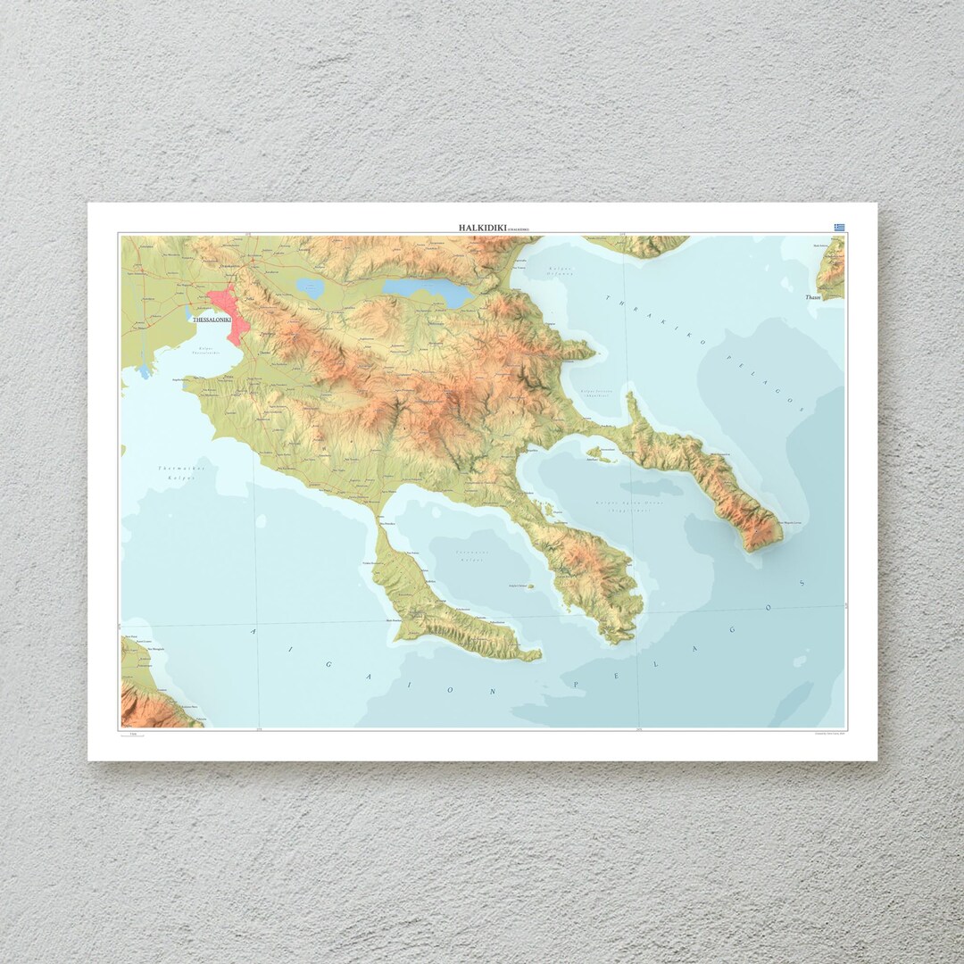 Chalkidiki Map Print halkidiki Decorative Topographic Map Print in A1 ...