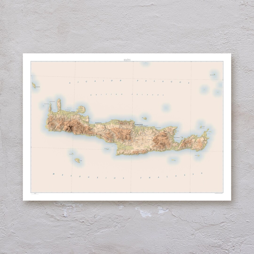Crete Map Print (kríti, Κρήτη) — Decorative Vintage Map Print in A1/A2 ...