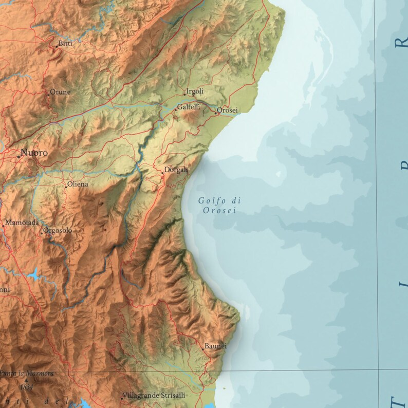 Sardinia Map Print (sardegna) — 2nd Edition Decorative Topographic Map ...