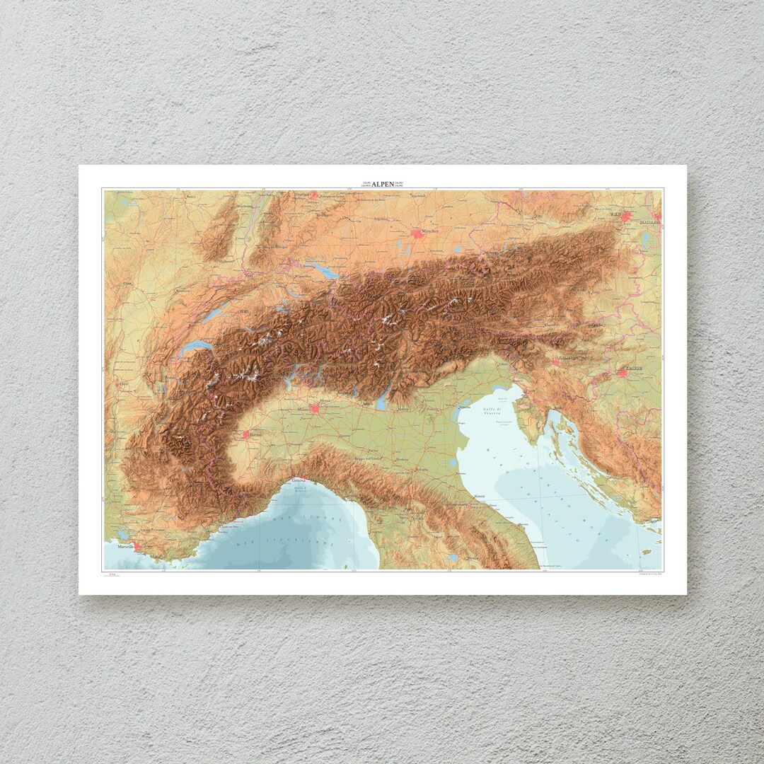Alps Map Print alpen 2nd Edition Original Decorative Cartographic ...