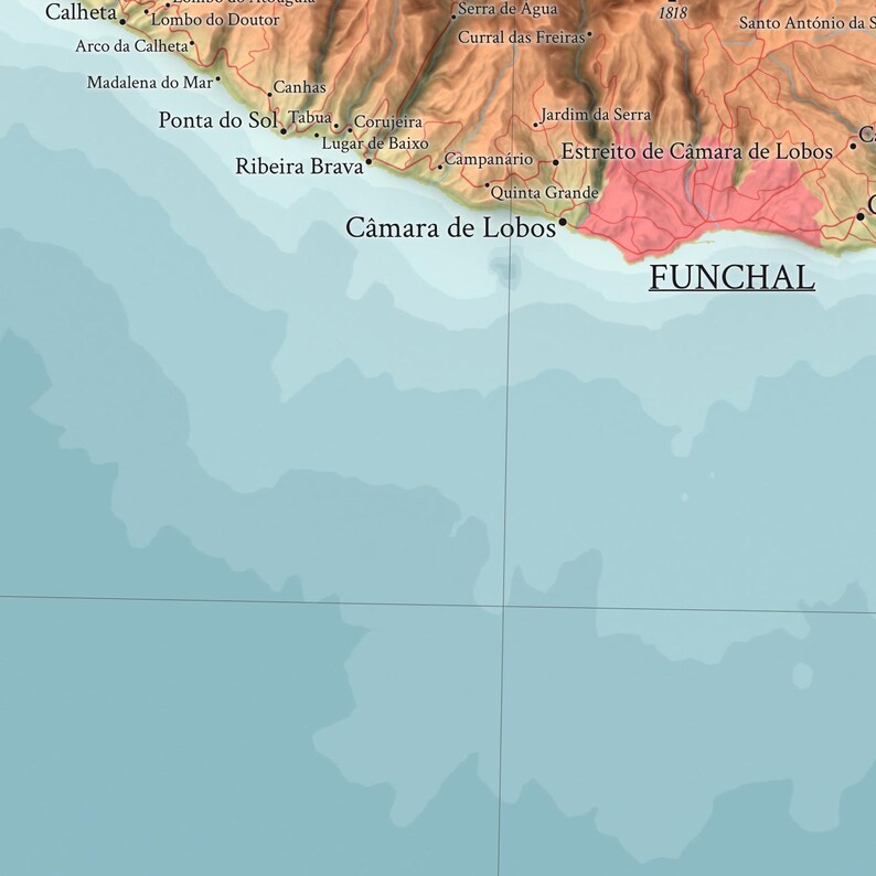 Madeira Map Print (arquipélago Da Madeira) — Decorative Topographic Map ...
