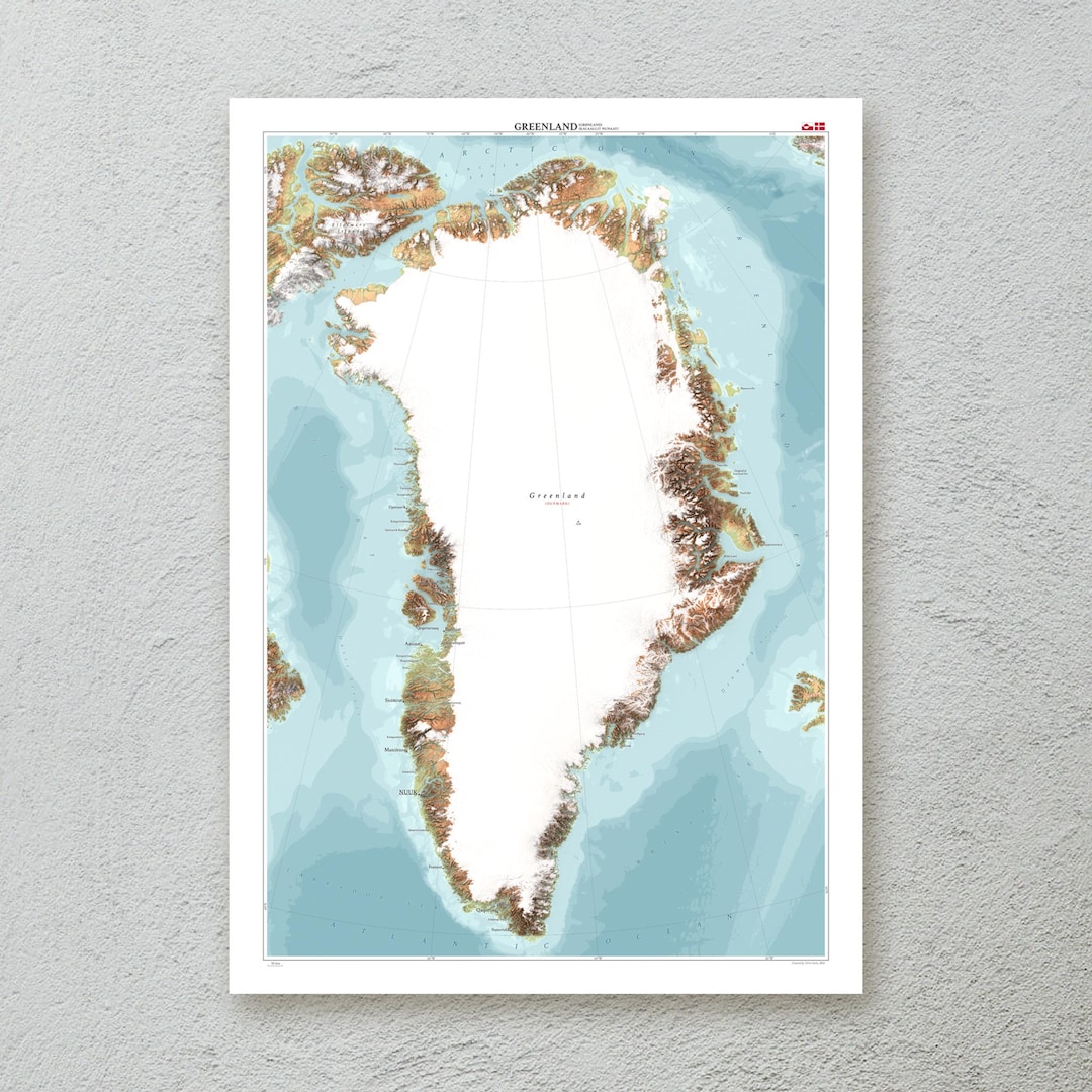 Greenland Map Print (denmark) — Decorative Topographic Map Wall Art in ...