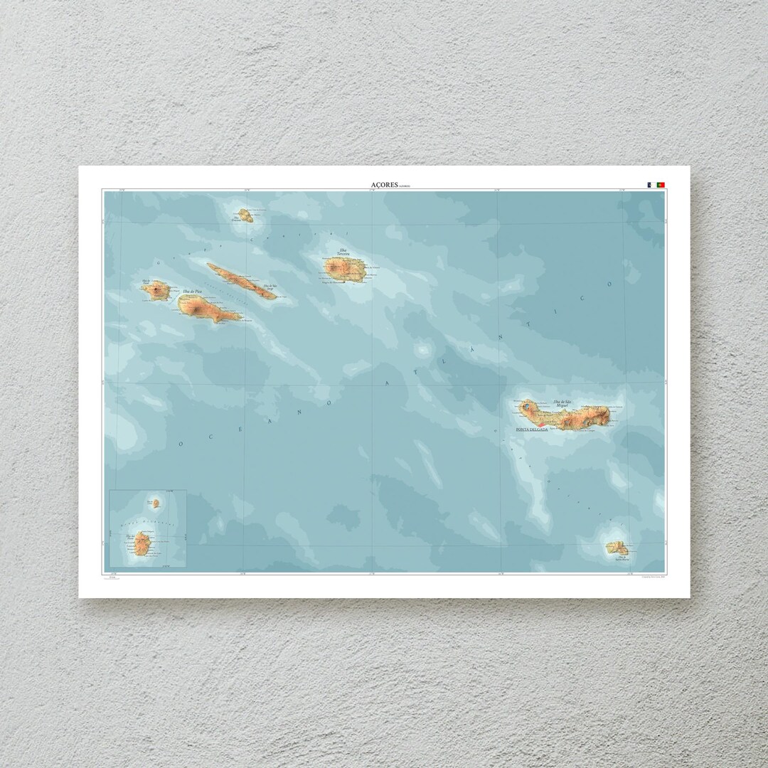 Azores Map Print (açores) — 2nd Edition Decorative Topographic Map ...