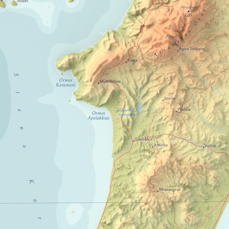 Rhodes Map Print ródos 2nd Edition Original Decorative Cartographic ...