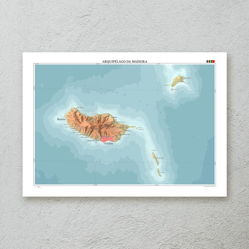 Madeira Map Print (arquipélago Da Madeira) — Decorative Topographic Map ...