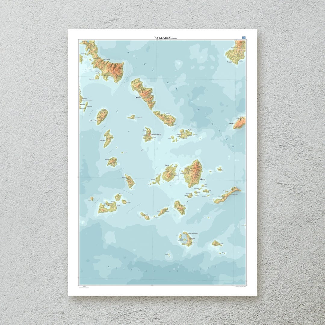 Cyclades Map Print (kykládes) — Decorative Topographic Map Print in A1 ...
