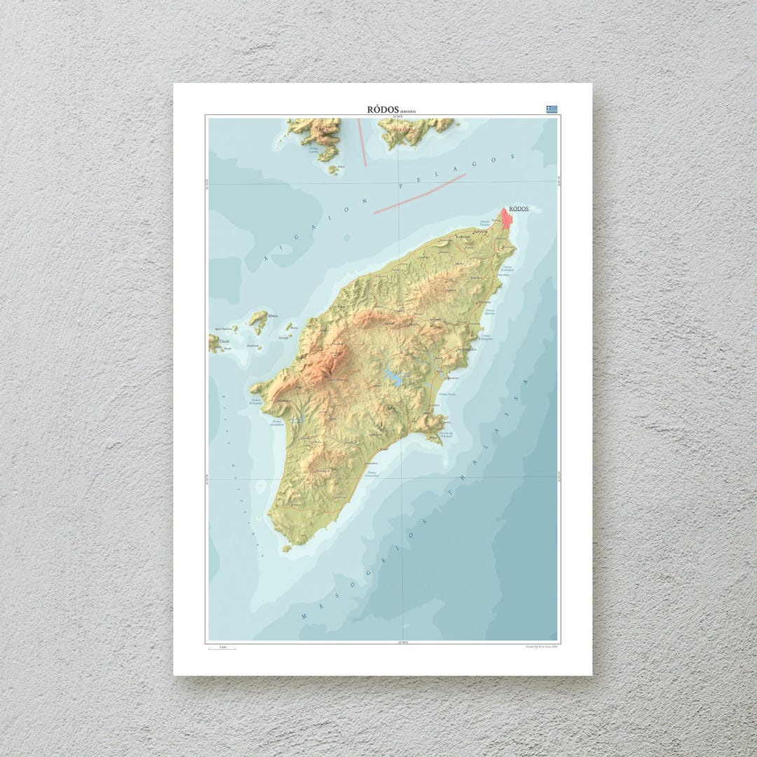 Rhodes Map Print ródos 2nd Edition Original Decorative Cartographic ...