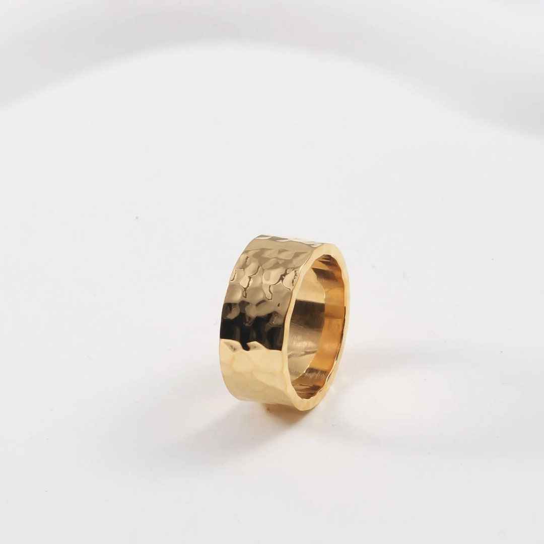 Hammered Gold Ring, 18K Gold, Texture Ring, Wide Thick Ring, Chunky ...
