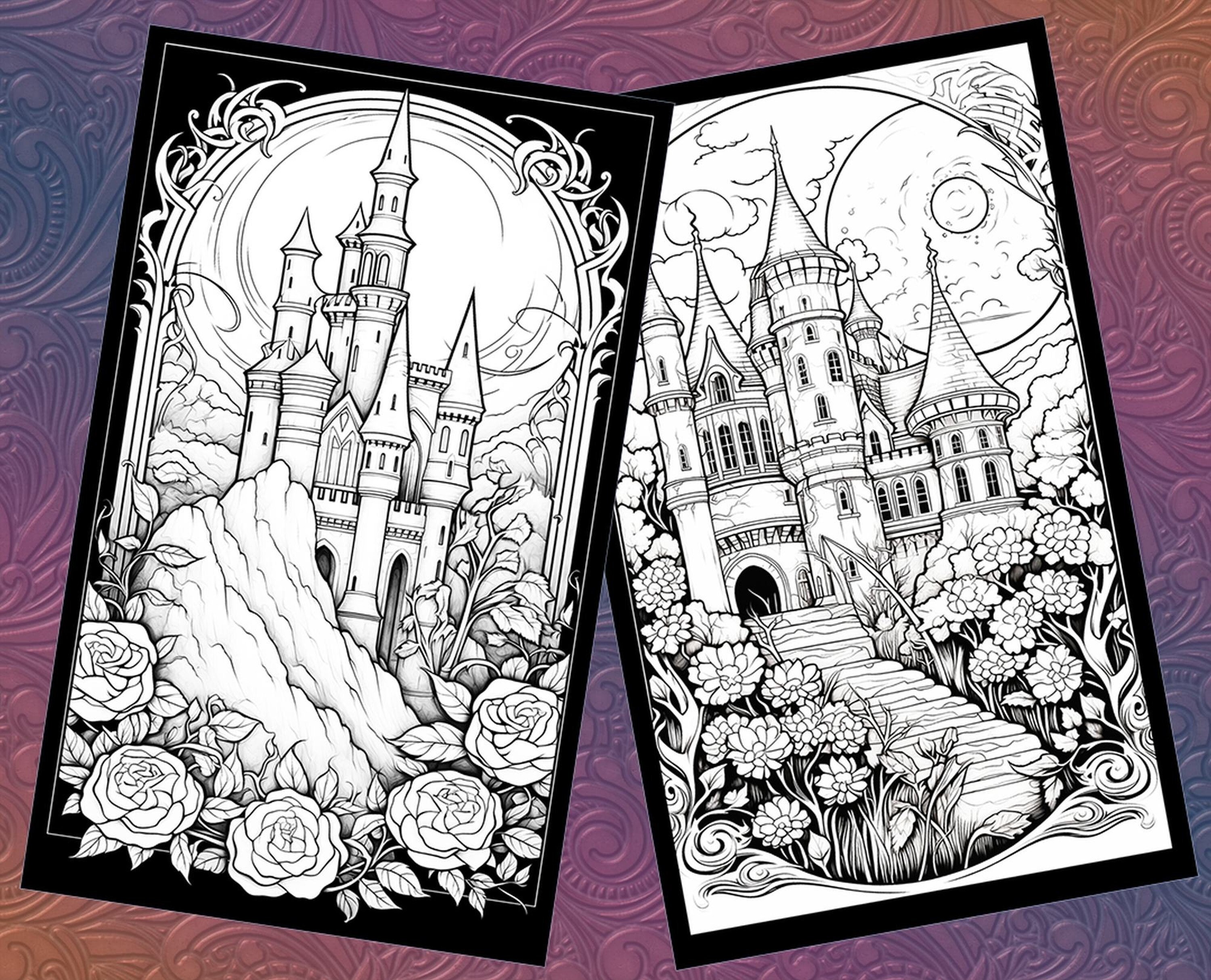 Fantastic Castles Adult Digital Coloring Book Coloring - Etsy