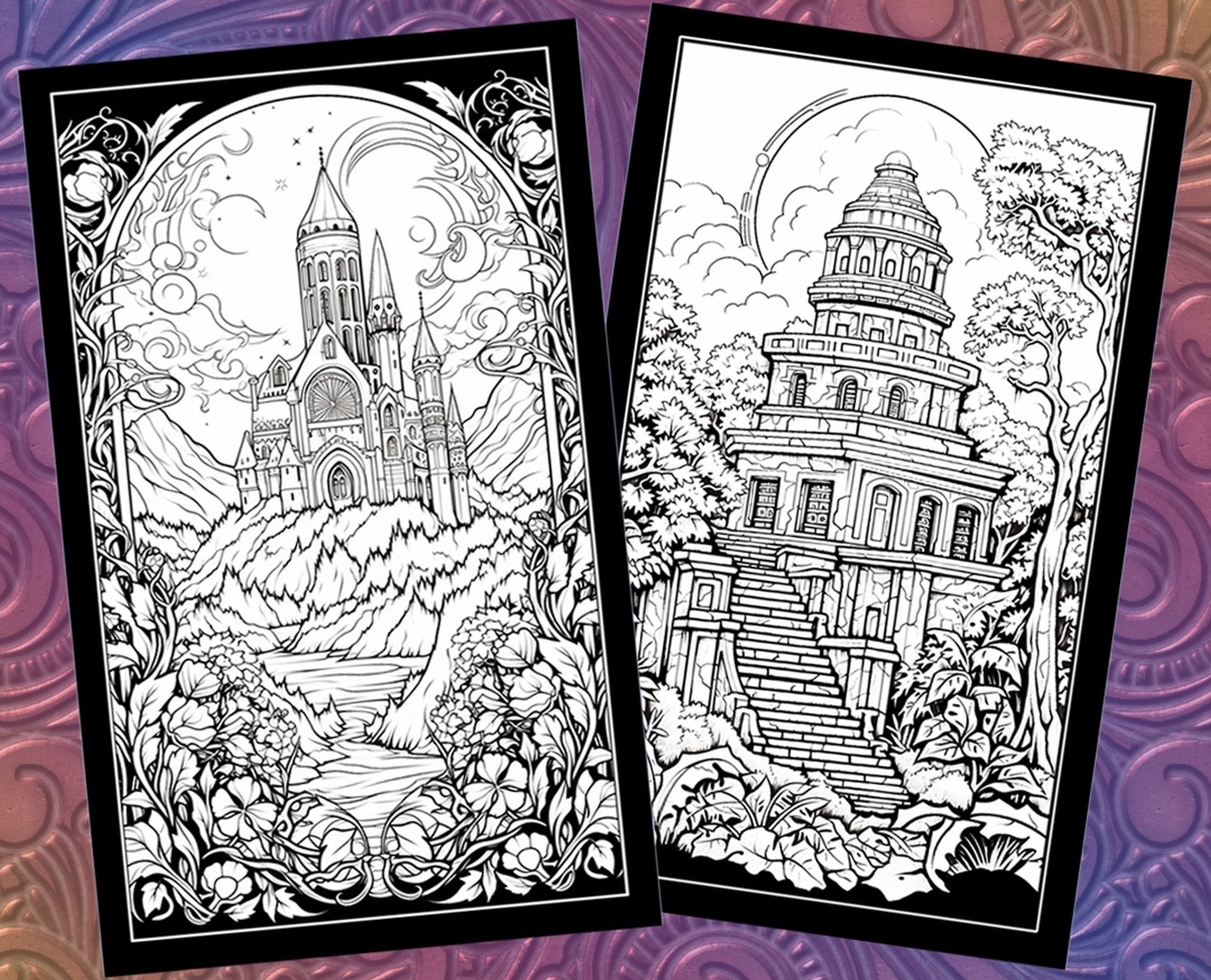 Fantastic Castles Adult Digital Coloring Book Coloring - Etsy