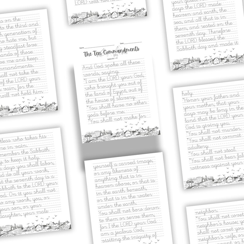 Printable Bible Verses Copywork | the Ten Commandments Exodus 20:1-17 ...