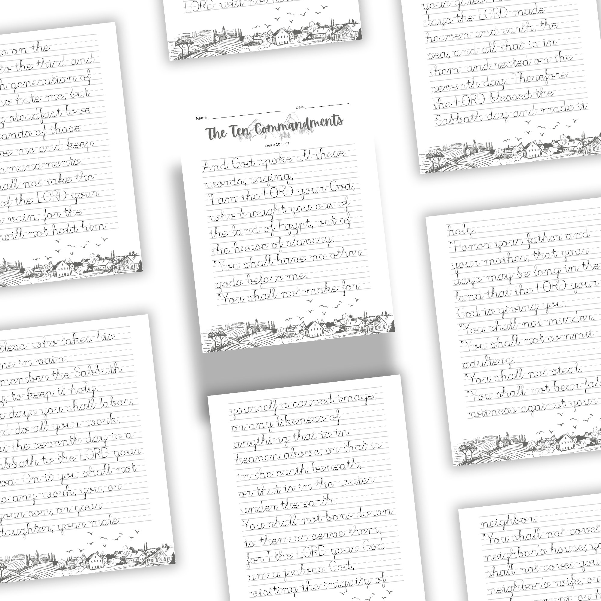 Printable Bible Verses Copywork | the Ten Commandments Exodus 20:1-17 ...