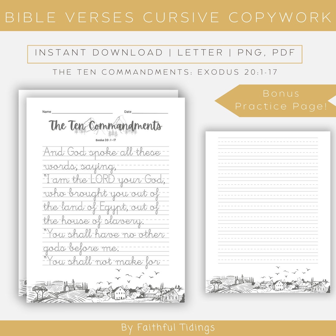 Printable Bible Verses Copywork | the Ten Commandments Exodus 20:1-17 ...