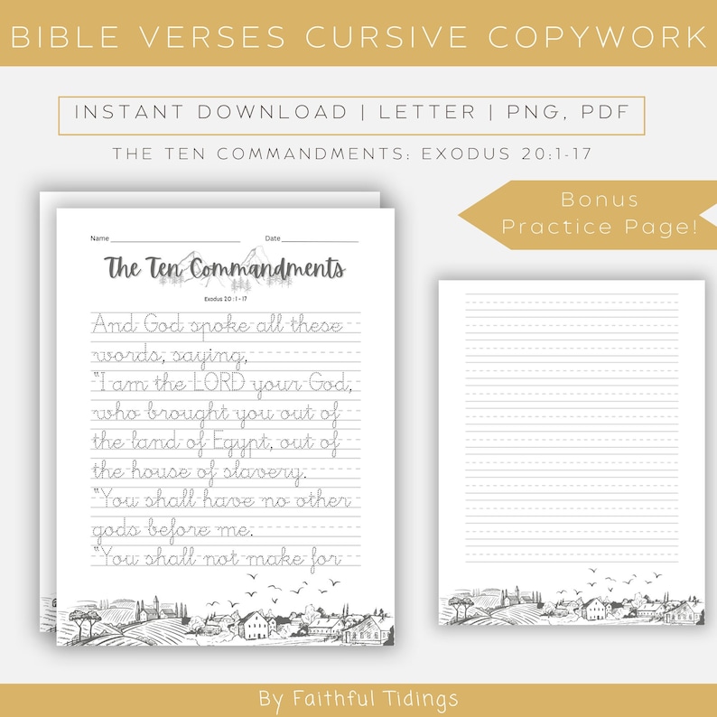 Printable Bible Verses Copywork | the Ten Commandments Exodus 20:1-17 ...