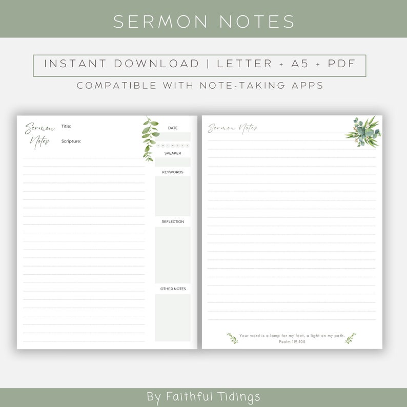 Printable Sermon Notes Template | Printable Journal Inserts ...
