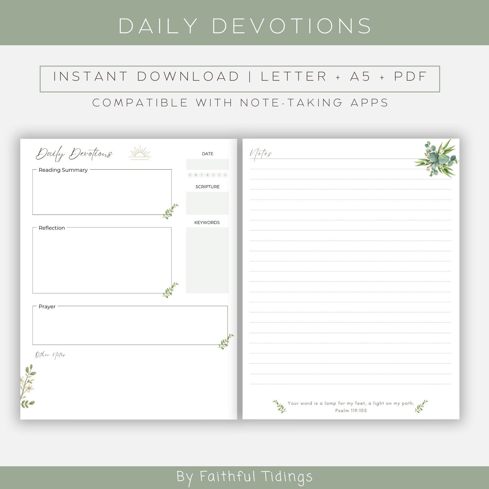Printable Daily Devotions Template | Printable Journal Inserts ...