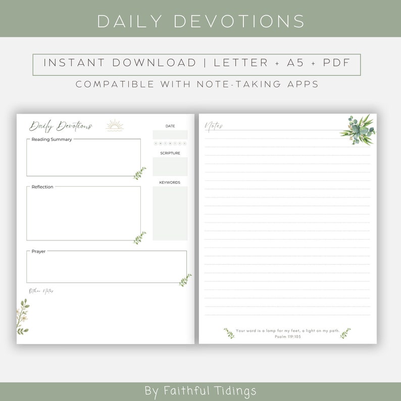 Printable Daily Devotions Template | Printable Journal Inserts ...
