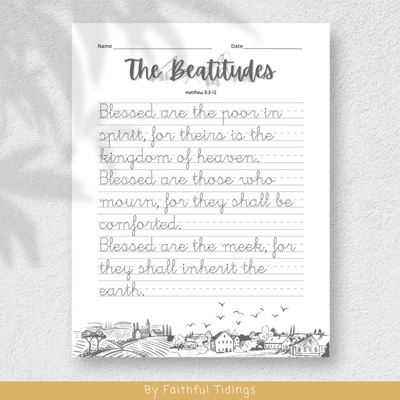 Printable Bible Verses Copywork | the Beatitudes Matthew 5:3-12 ESV ...