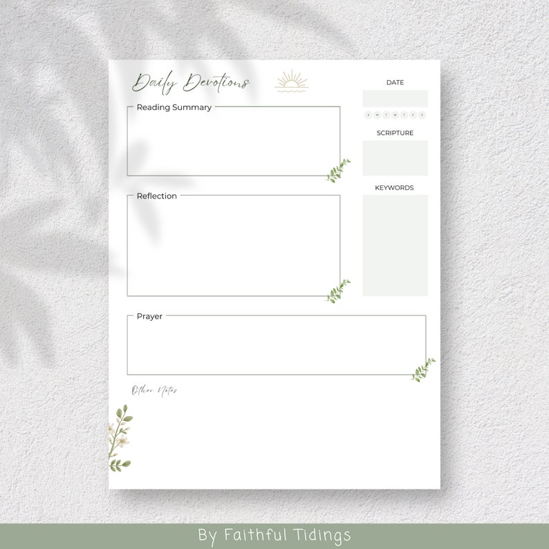 Printable Daily Devotions Template | Printable Journal Inserts ...