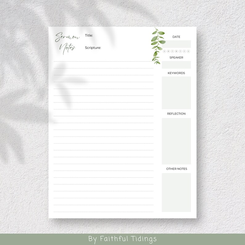 Printable Sermon Notes Template | Printable Journal Inserts ...