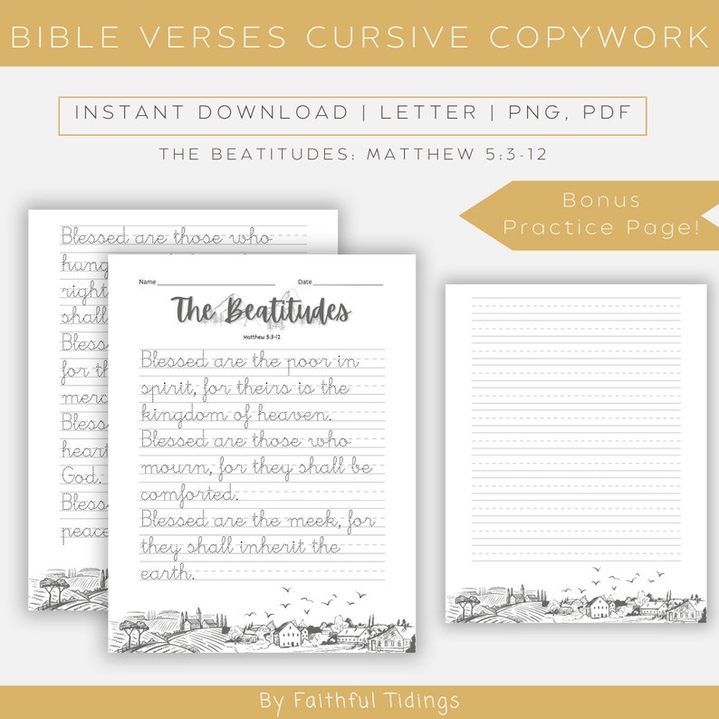 Printable Bible Verses Copywork | the Beatitudes Matthew 5:3-12 ESV ...