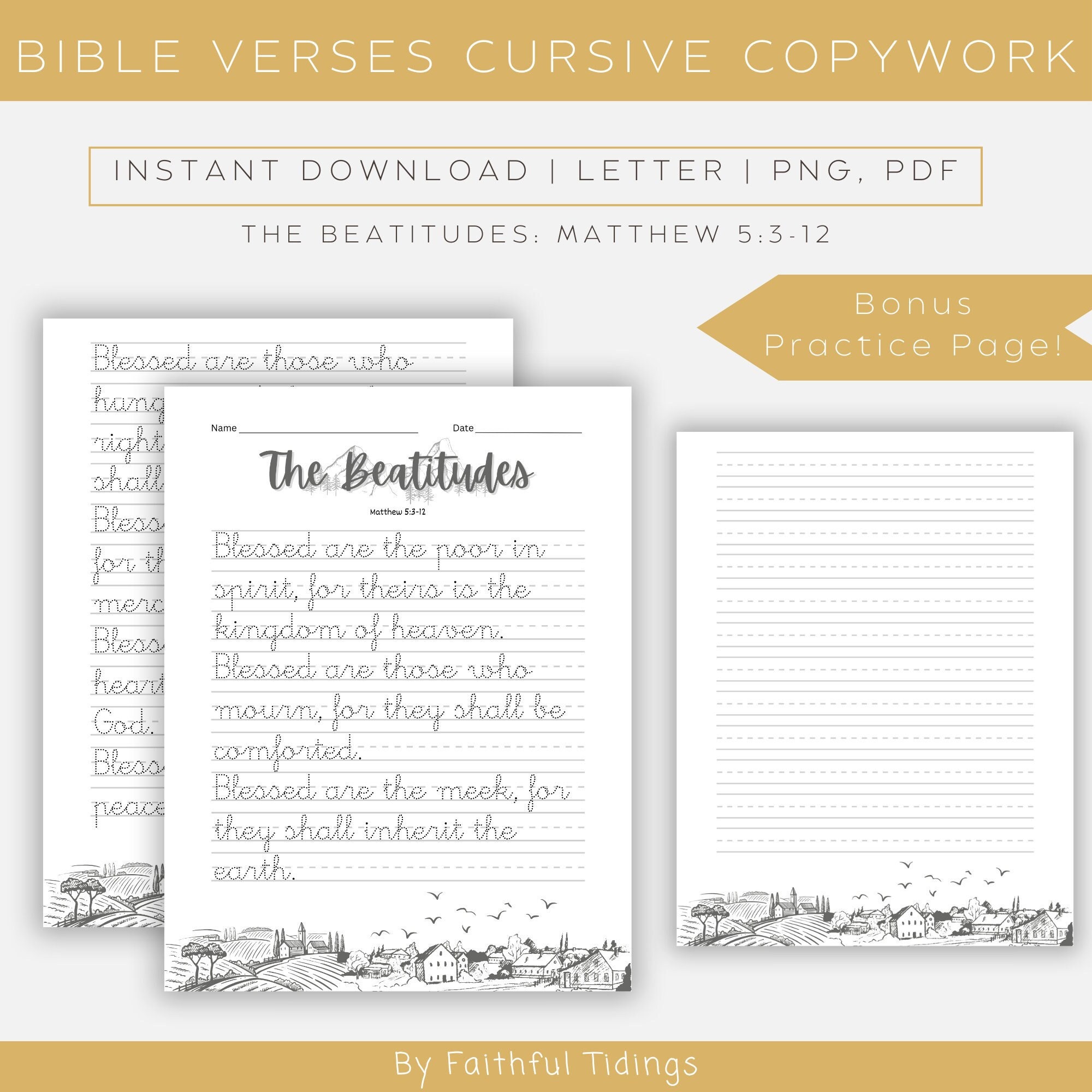 Printable Bible Verses Copywork | the Beatitudes Matthew 5:3-12 ESV ...