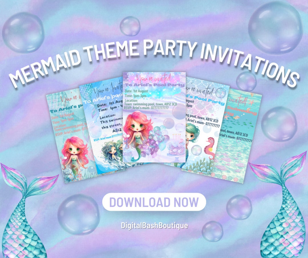 Mermaid Theme Invitations | Birthday Invites | Mermaid Party | Kids ...