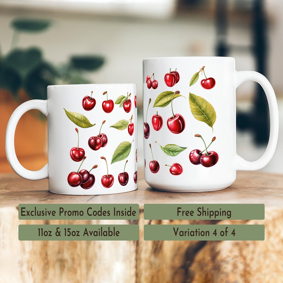 Red Cherry Coffee Mug Variation 4 Adorable Tea Mug Vibrant Colorful ...