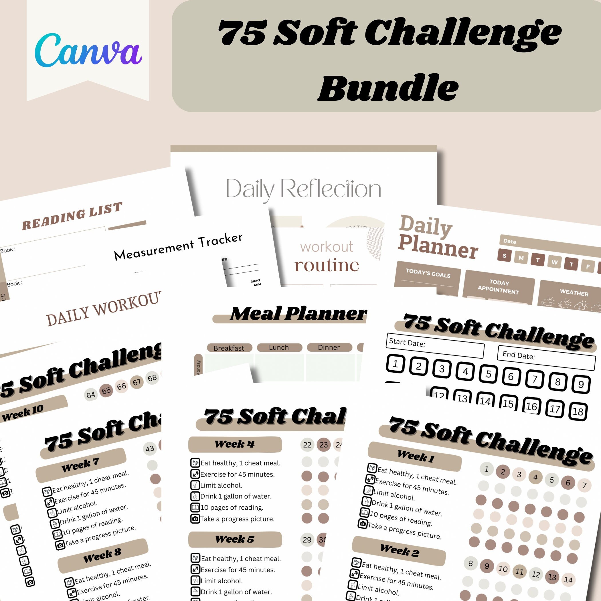 75 Day Challenge Tracker Bundle, Daily 75 Day Challenge Journal,75 Soft ...