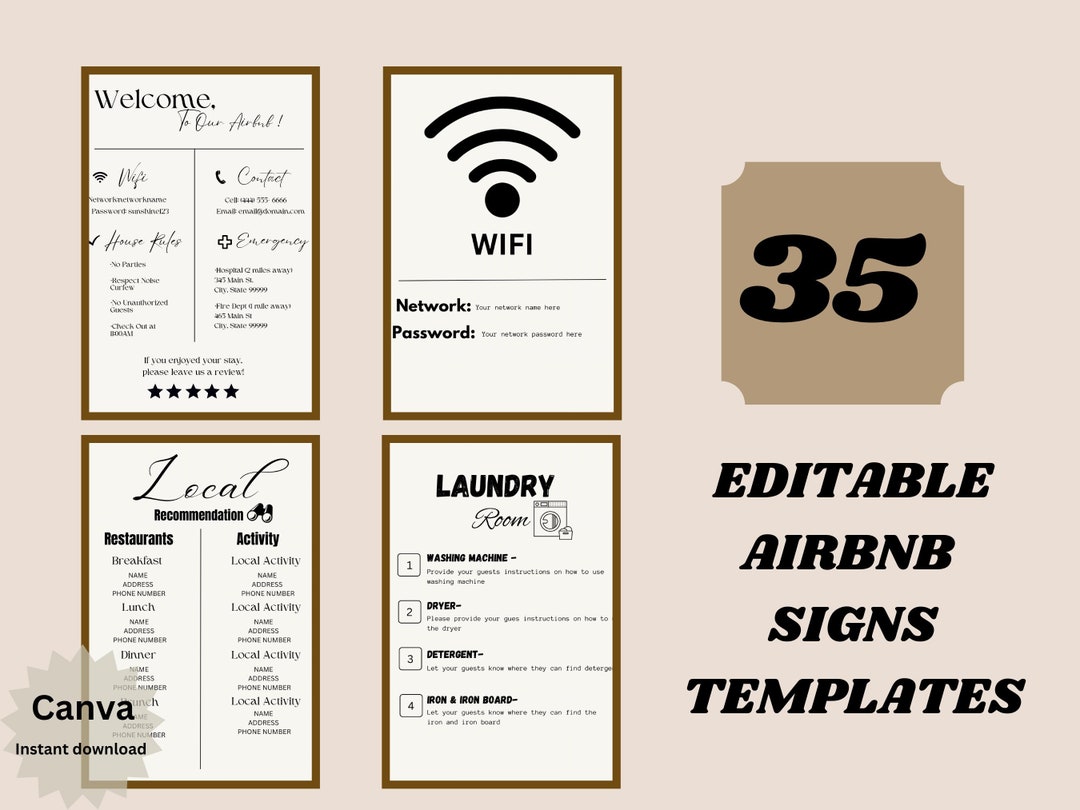 Airbnb Sign Bundle I Editable Template | Airbnb Welcome Signs | VRBO - Etsy