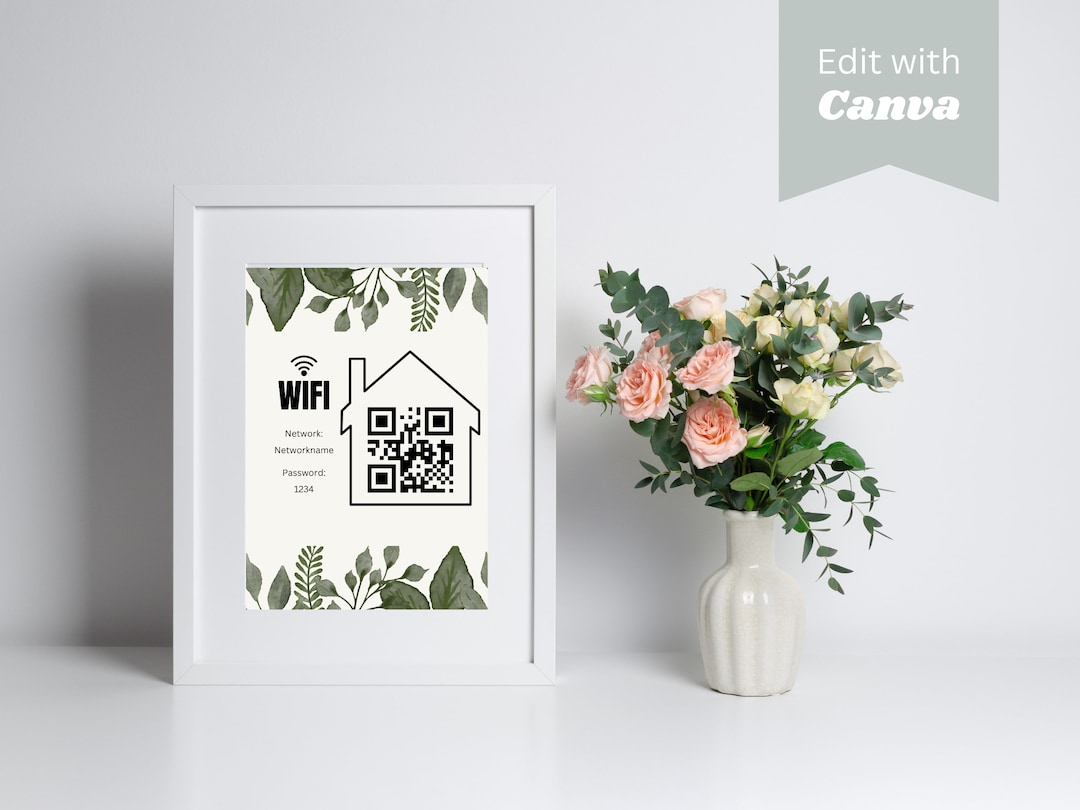 Wifi Sign QR Code Printable, Editable Airbnb Wifi Sign Canva Template ...