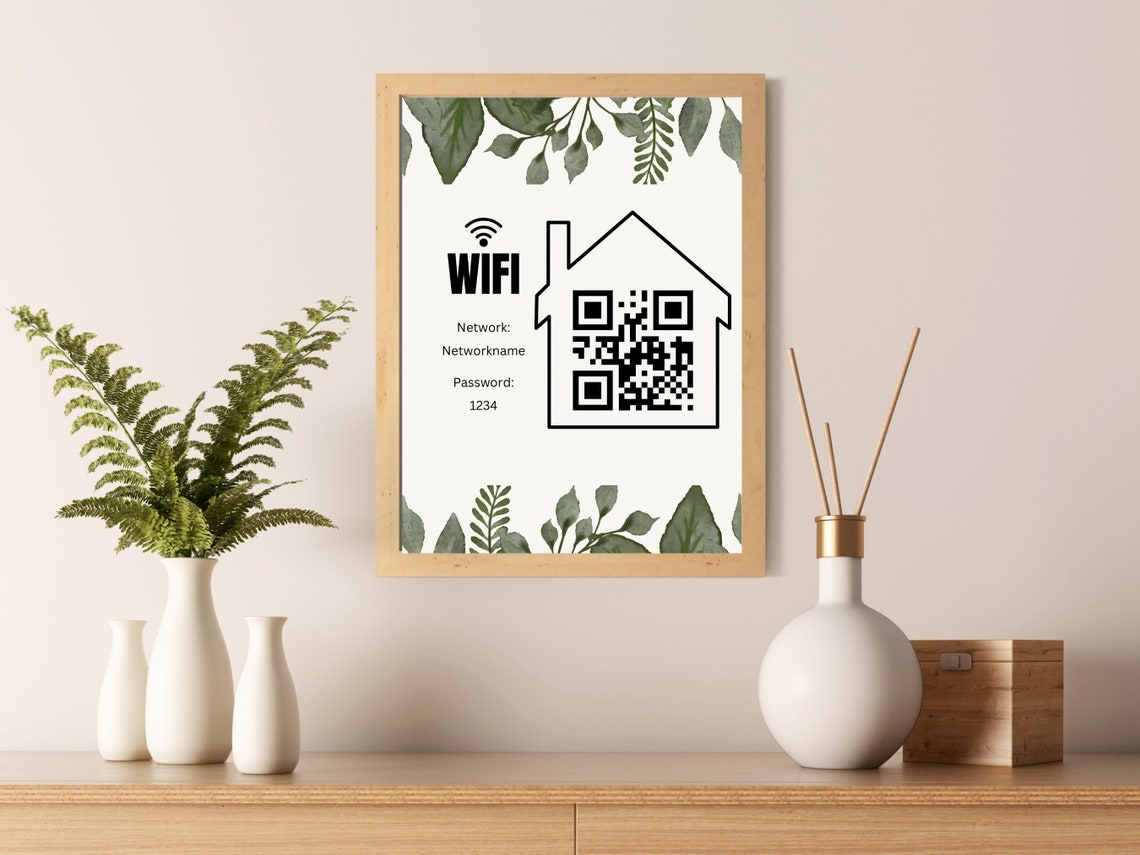Wifi Sign QR Code Printable, Editable Airbnb Wifi Sign Canva Template ...