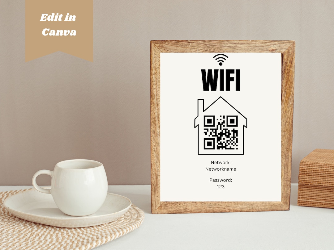 Wifi Sign QR Code Printable, Editable Airbnb Wifi Sign Canva Template ...