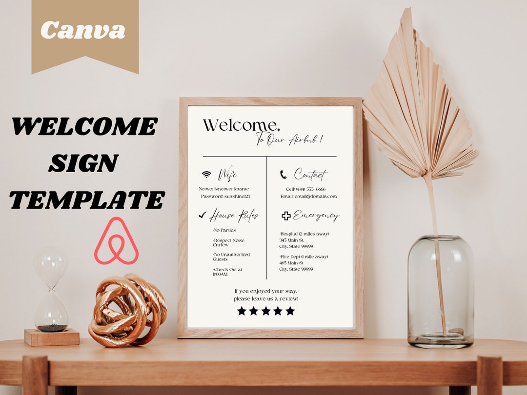 Airbnb Welcome Sign| Canva Template | Vacation Rental | Short Term ...