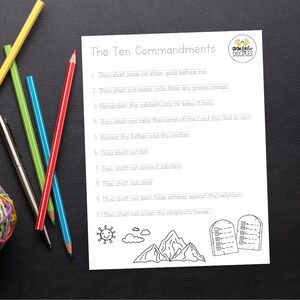 The Ten Commandments Printable Digital File Trace Copy Work for Kids ...