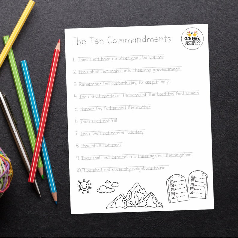 The Ten Commandments Printable Digital File Trace Copy Work for Kids ...