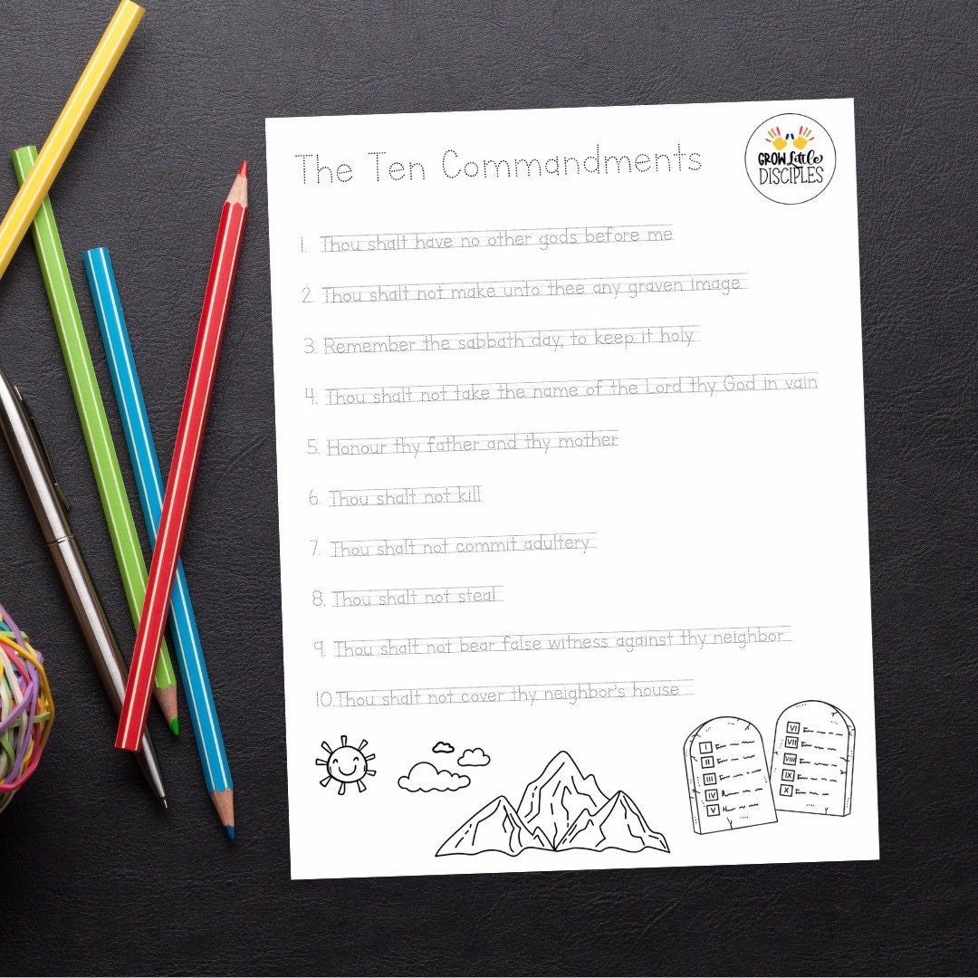 The Ten Commandments Printable Digital File Trace Copy Work for Kids ...